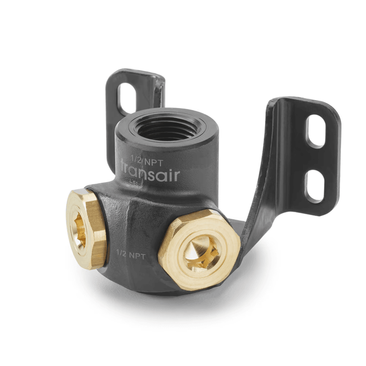 1/2" Female NPT Threaded 2 Port 90° Wall Bracket w/ 1/4" Female NPT Th ...